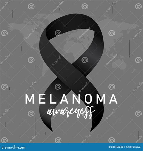 Melanoma Awareness And Black Heart Shape Ribbon On Map Background Skin