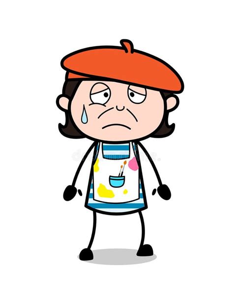 Upset Face With Sweat Cartoon Artist Vector Illustration Stock