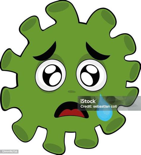 슬픈 표정으로 바이러스 캐릭터의 머리벡터 이모티콘 일러스트 만화와 뺨에 눈물이 떨어지는 눈물로 울고 있습니다 감기와 독감에 대한 스톡 벡터 아트 및 기타 이미지 Istock