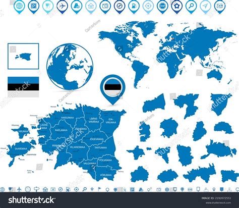 Detailed Map Estonia Regoins Navigation Set Stock Vector Royalty Free