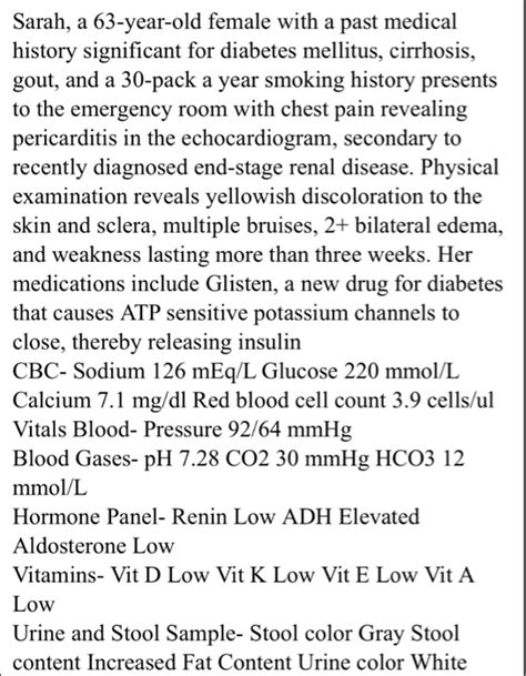 Solved Sarah A 63 Year Old Female With A Past Medical