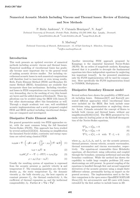 Pdf Numerical Acoustic Models Including Viscous And Thermal Losses