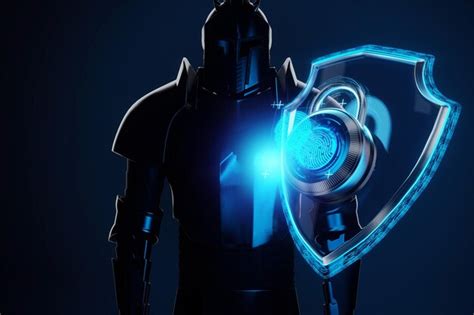 Armor Knight Shield And Lock With Fingerprint Hologram Fingerprint Scanner Data Protection Cyber