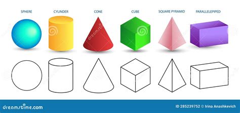 Set Of 3d Geometric Shapes Isometric Views Of Sphere Cylinder Cone