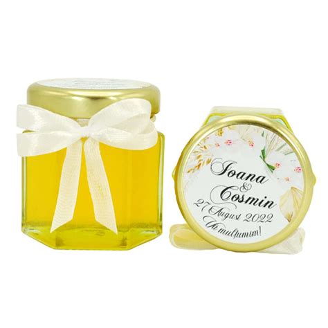Marturii Dulci Cu Miere Model Handmade Iubire Alb Borcan 50 Gr Grafica Bohemian Orhidee