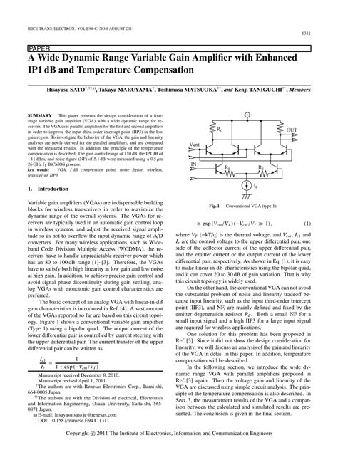 Pdf A Wide Dynamic Range Variable Gain Amplifier With Enhanced Ip1db