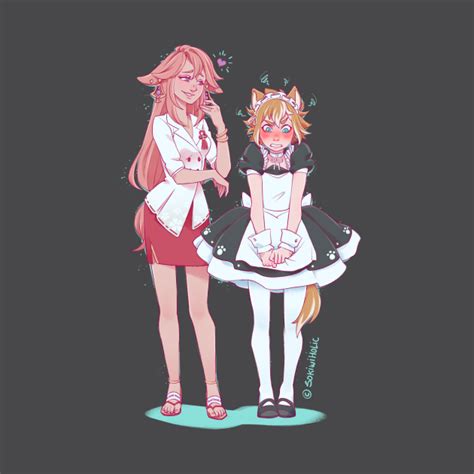 Gorou Maid With Yae Miko Genshin Impact T Shirt Teepublic