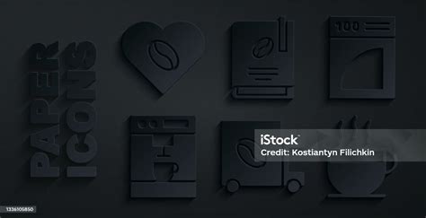 세트 커피 스트리트 트럭 기계 종이 필터 컵 책과 연인 아이콘 벡터 3차원 형태에 대한 스톡 벡터 아트 및 기타 이미지 3차원 형태 거리 건강관리와 의술 Istock