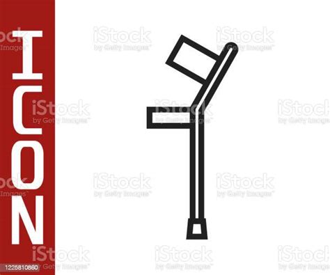 흰색 배경에 격리 된 검은 선 목발 또는 목발 아이콘입니다 근골격계 질환이있는 사람들의 재활 장비 벡터 일러스트레이션 검은색에