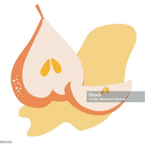 배 슬라이스가 있는 벡터 컴포지션 플랫 스타일 만화 손으로 그립니다 귀여운 과일 두 배 전체 와 반 컷 엽서 커버 포장 배너