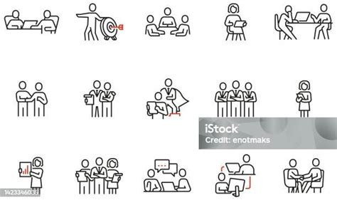 비즈니스 회의 토론 관계 및 협상과 관련된 선형 아이콘의 벡터 세트 모노 라인 픽토그램 및 인포그래픽 디자인 요소 아이콘에 대한 스톡 벡터 아트 및 기타 이미지 Istock