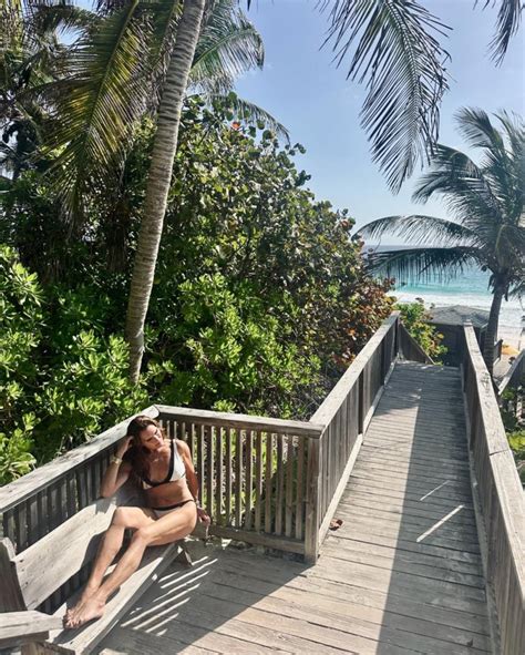 Brooke Shields Hits The Beach In Black And White Bikini