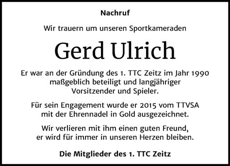 Traueranzeigen Von Gerd Ulrich Abschied Nehmen De