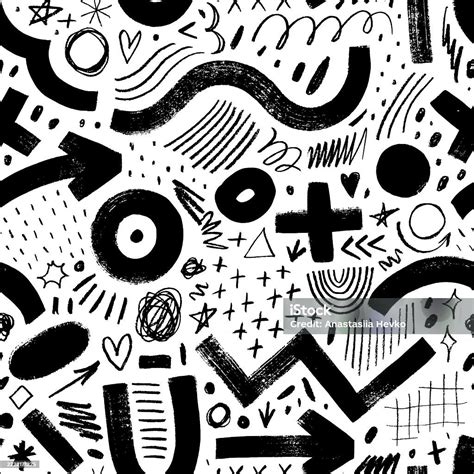 구불구불한 구불구불한 낙서가 있는 추상적인 낙서 그런지 완벽 한 패턴 붓으로 굵은 곡선을 그렸고 크레용으로 낙서를 했습니다 그런 지 모양 얇고 두꺼운 거친 선이있는 유치한