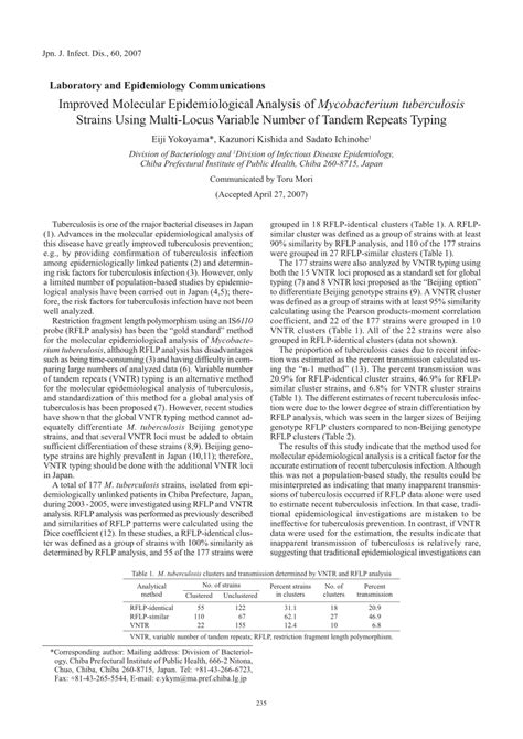 Pdf Improved Molecular Epidemiological Analysis Of Mycobacterium