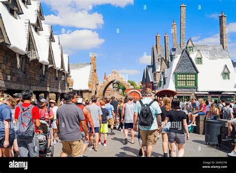 Hogsmeade Village People Tourists Walking Wizarding World Of Harry