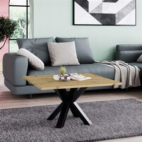 Stolik kawowy Noe 90x90 cm blatem dąb artisan metalowe nogi czarne