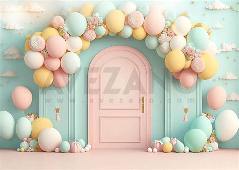Avezano Blue And Pink Balloon Arch Birthday Part Photography Backgroun
