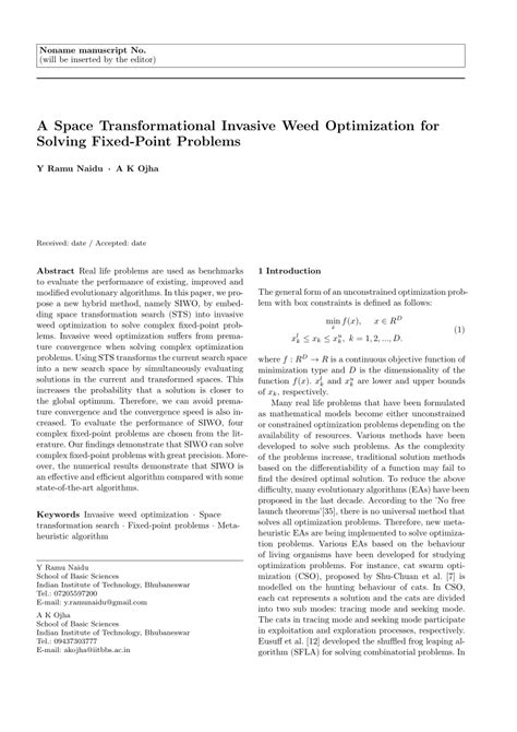 pdf a space transformational invasive weed optimization for solving