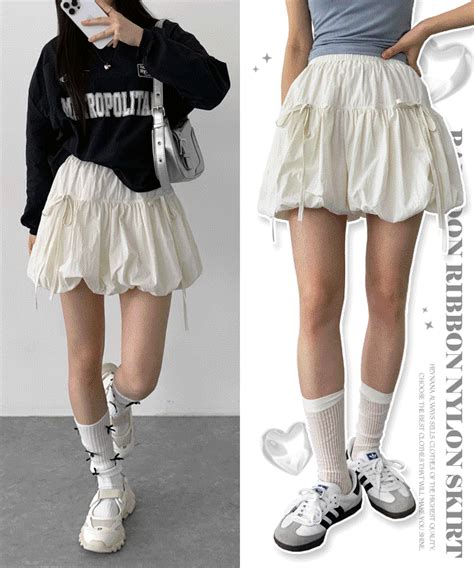 속바지o호박벌룬~펌킨 바스락나일론스커트 가볍게입는 리본 포인트볼륨스커트 벌룬리본나일론스커트 에이블리