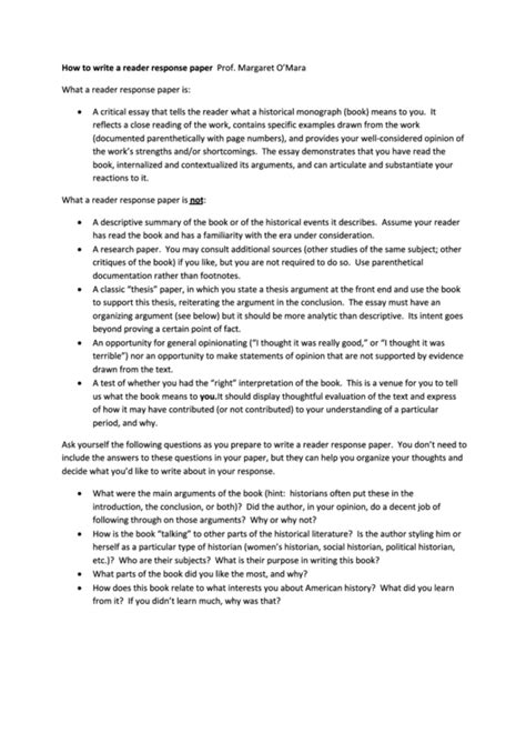 How To Write A Reader Response Paper Printable Pdf Download