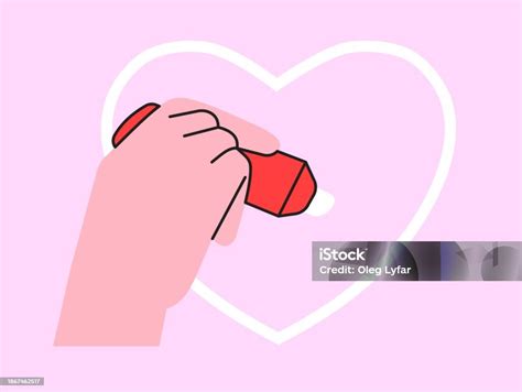 hands draw red heart shape with marker highlighter vector illustration
