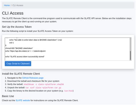 Update Cli Access Page As Per New Location Issue Slateci Slate