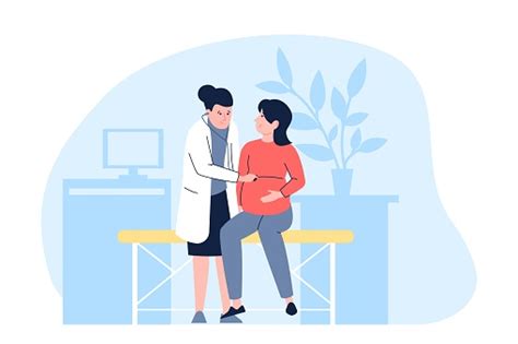 의사 산부인과 의사 및 여성 건강의 임산부 산전 검진 병원에서 의료 진단 출산 최근 벡터 개념 임신에 대한 스톡 벡터 아트 및