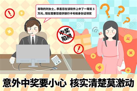 漫画卡通人物警惕意外中奖网络诈骗网络安全宣传教育插画图片素材下载 觅知网
