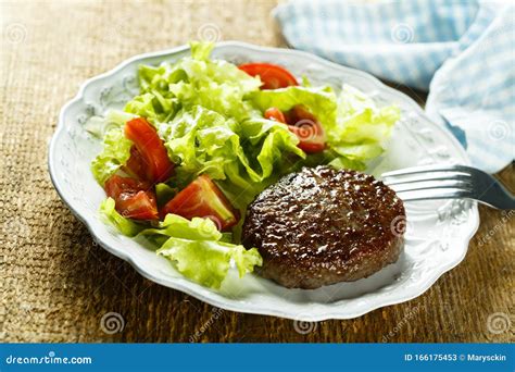 Homemade Beef Burger With Fresh Green Salad Stock Image Image Of Hamburger Cooked