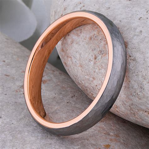 4mm Tungsten Wedding Band Rose Gold Interior Brushed Finish Etsy