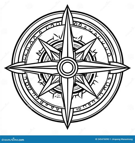 Detailed Black And White Compass Rose Design With Intricate Patterns