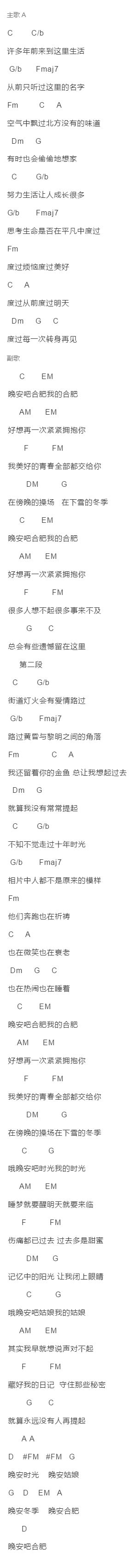 弹唱谱快速上手《晚安合肥》吉他谱简易版 安子与九妹c调编配和弦谱弹唱谱 原调c调 国语版初级吉他谱 易谱库