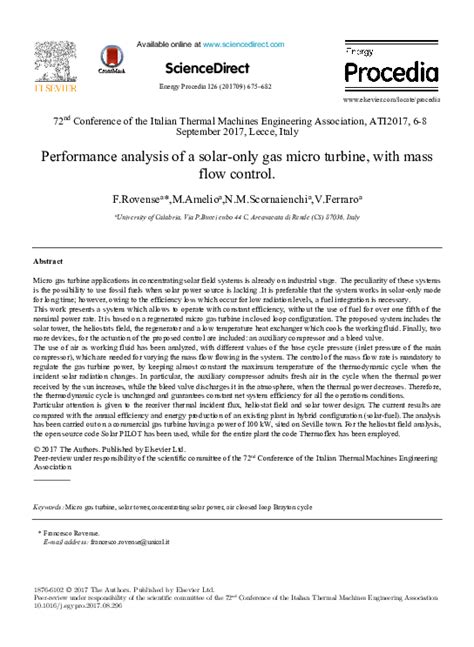Pdf Performance Analysis Of A Solar Only Gas Micro Turbine With Mass Flow Control
