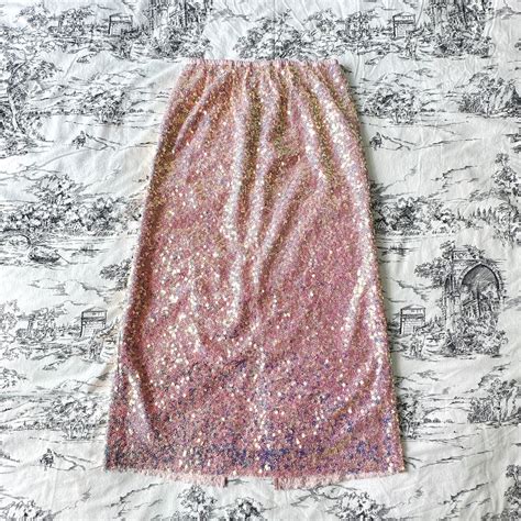 Pink Sequins Midi Skirt Elastic Waistband Full Sequins Luxury Skirts