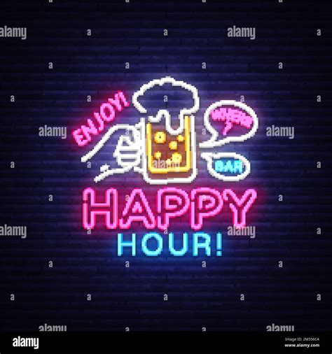 Happy Hour Neon Sign Vector Happy Hour Design Template Neon Sign