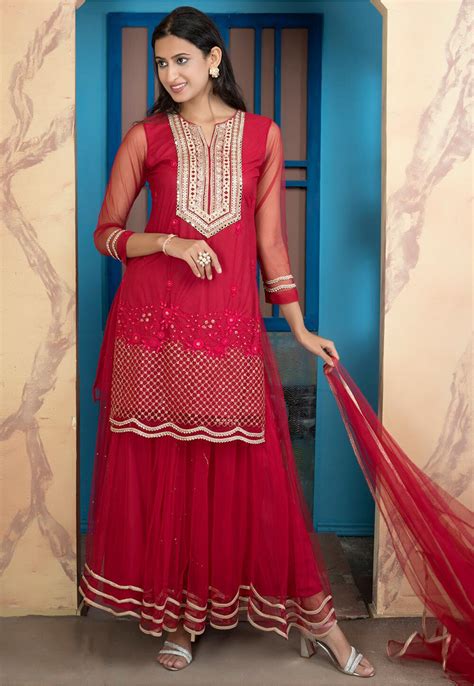 Buy Embroidered Net Pakistani Suit In Pink Online KNF Utsav Fashion