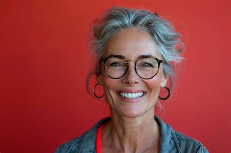 Premium Photo A Woman With Glasses And A Red Scarf Smiling