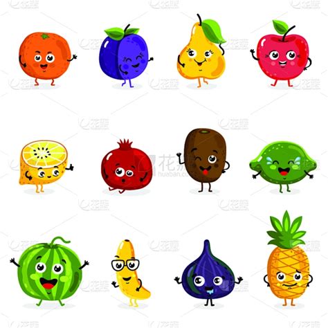 分离着色性格水果乐趣动画片可爱的精神振作清新食品图像图片水果蔬菜图片素材 花瓣网