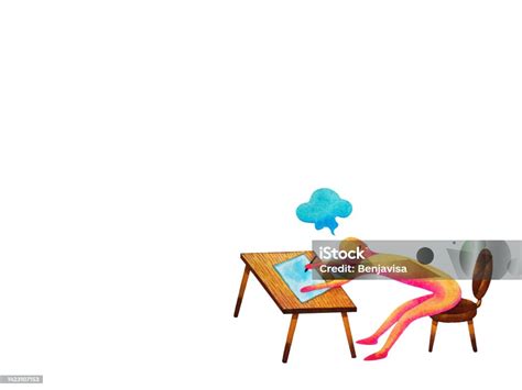 일하는 사람들에게 게으른 번아웃 예술가 노동자는 책상 심리학 마음 정신 건강 에너지 영적 치유 예술 수채화 그림 그림 복사