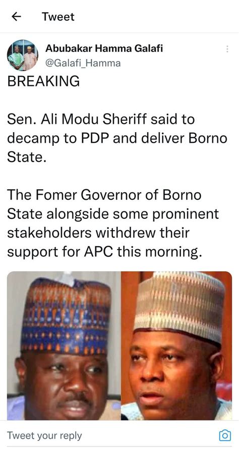Sen Ali Modu Sheriff Said To Dump Apc For Pdp Politics Nigeria