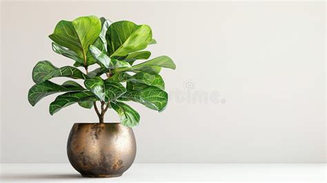 A Fiddle Leaf Fig In A Metallic Pot Modern Decor Isolated On White