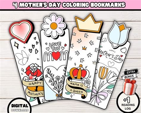 Mothers Day Coloring Bookmarks Printable Coloring Mothers Day Card