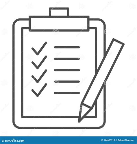 Task List Thin Line Icon Clipboard Vector Illustration Isolated On White Stock Vector