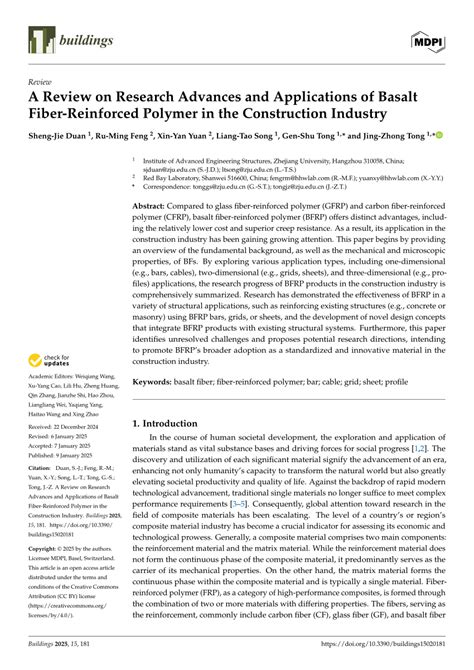 Pdf A Review On Research Advances And Applications Of Basalt Fiber Reinforced Polymer In The