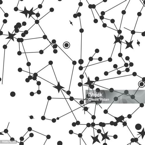 별 공간 우주 조디악 우주 검은 얇은 라인 요소 패턴 벡터 원활한 별자리 흰색 배경입니다 천문학 점성술 개체입니다 직물 직물