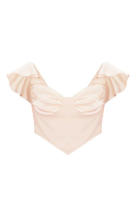 Cream Satin Textured Frill Sleeve Cup Corset Prettylittlething