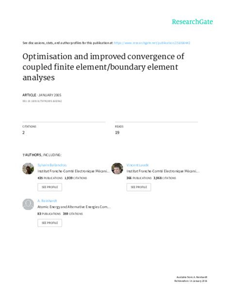 Pdf Optimisation And Improved Convergence Of Coupled Finite Element Boundary Element Analyses