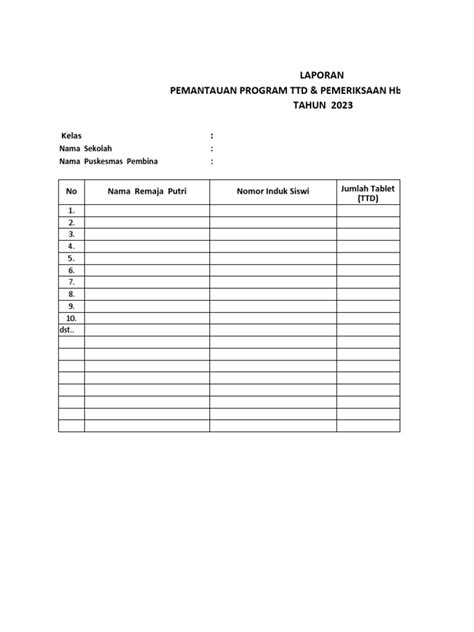 Format Lap Pemeriksaan Hb Pdf
