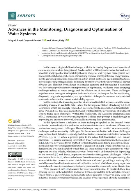 Pdf Advances In The Monitoring Diagnosis And Optimisation Of Water
